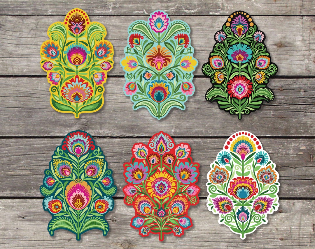 NEW Polish Folk Art Sticker Sheet. Custom Cut Wycinanki Style Flowers ...