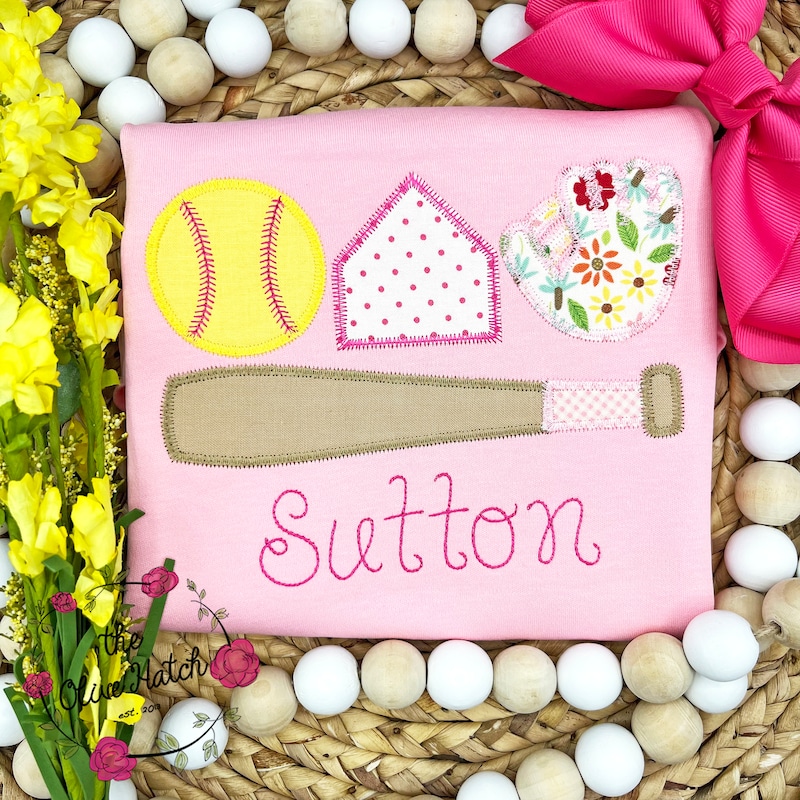 Softball Applique - Etsy