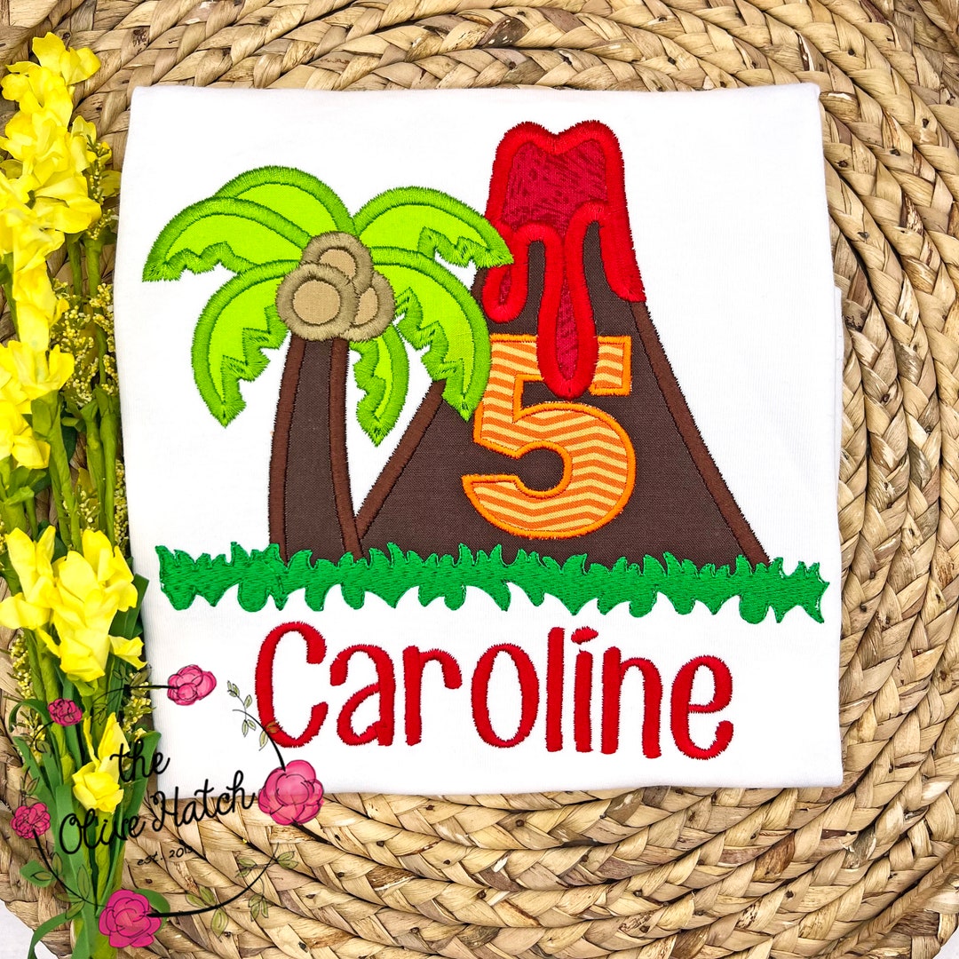 Volcano Birthday Applique Shirt: Tropical Palm Tree, Personalized - Etsy
