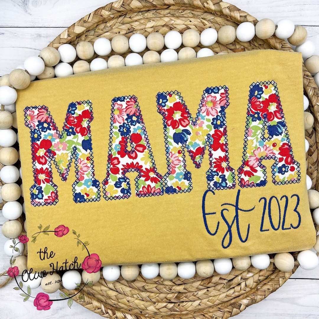 Mama Applique Shirt, Floral Letters, Personalized Grandma Shirt - Etsy