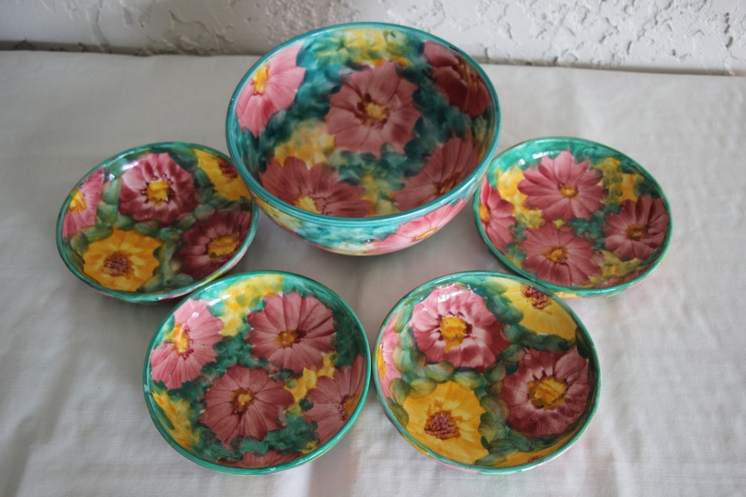 Vintage 5 Piece Aljaro Hnos Spain Hand Painted Flower Floral Pattern ...