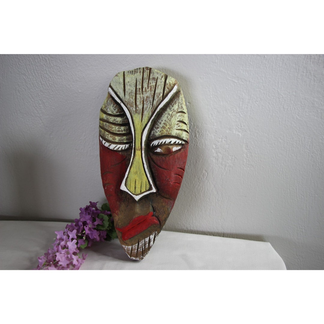 Vintage Haiti Hand Carved Wooden Tribal Mask Wall Decor Hanging - Etsy