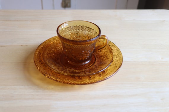 3 Piece Set Vintage Indiana Glass Tiara Golden Amber Sandwich - Etsy
