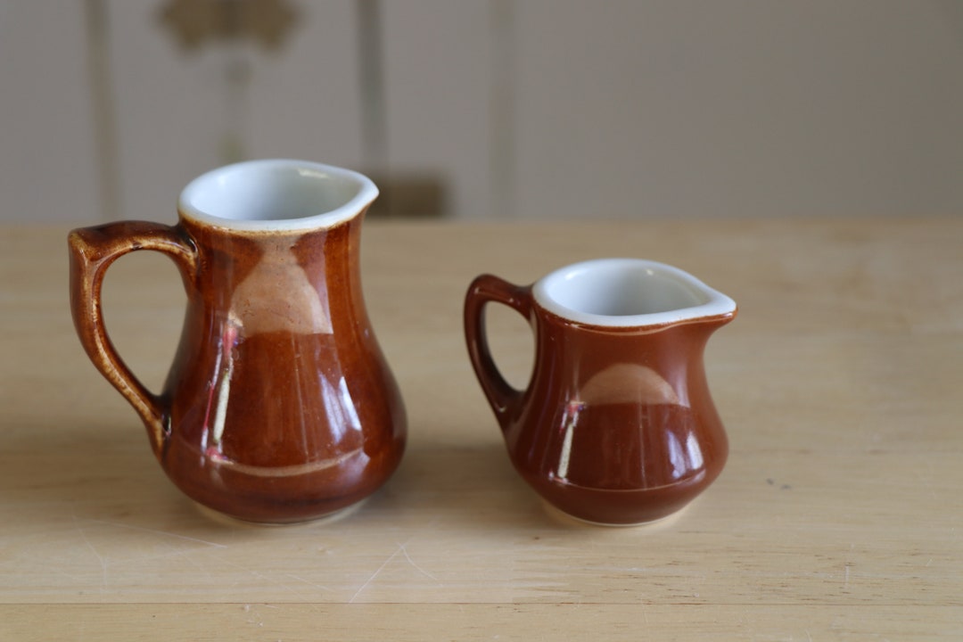 Vintage Pair Hall Creamers Brown With White Interior Made in USA - Etsy
