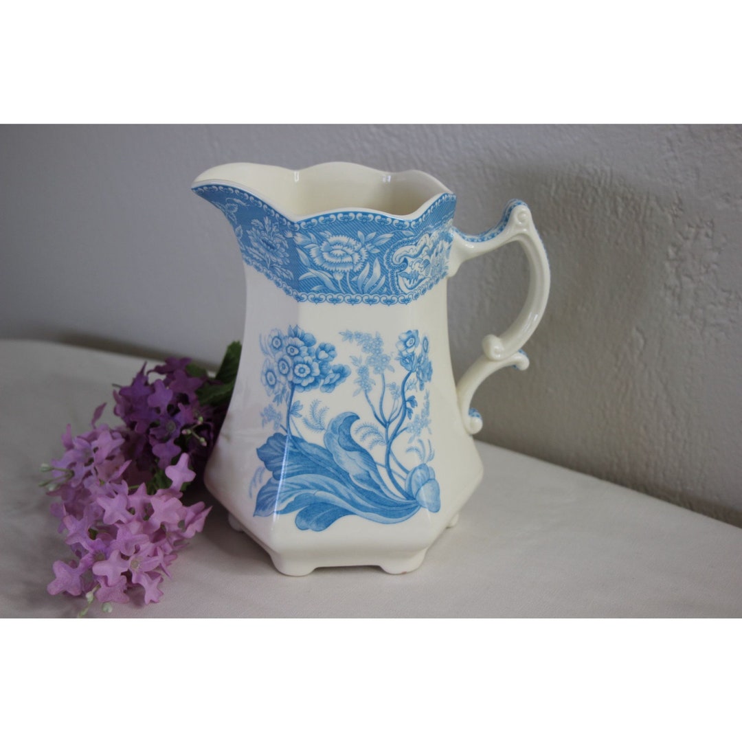 Vintage Godinger & Co Blue Floral Pattern Pitcher Flowers Iced Tea ...