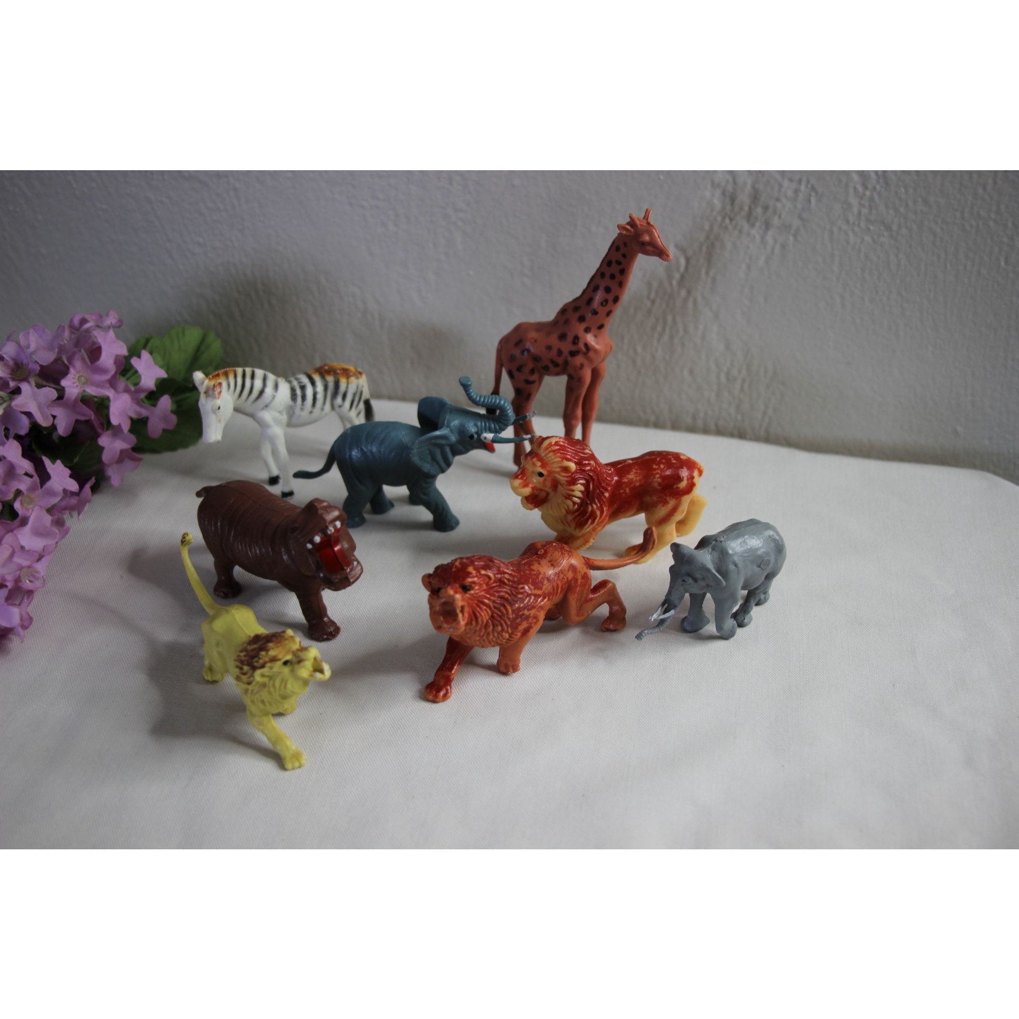 Vintage Set of 8 African Animal Safari Playset Lion Giraffe - Etsy