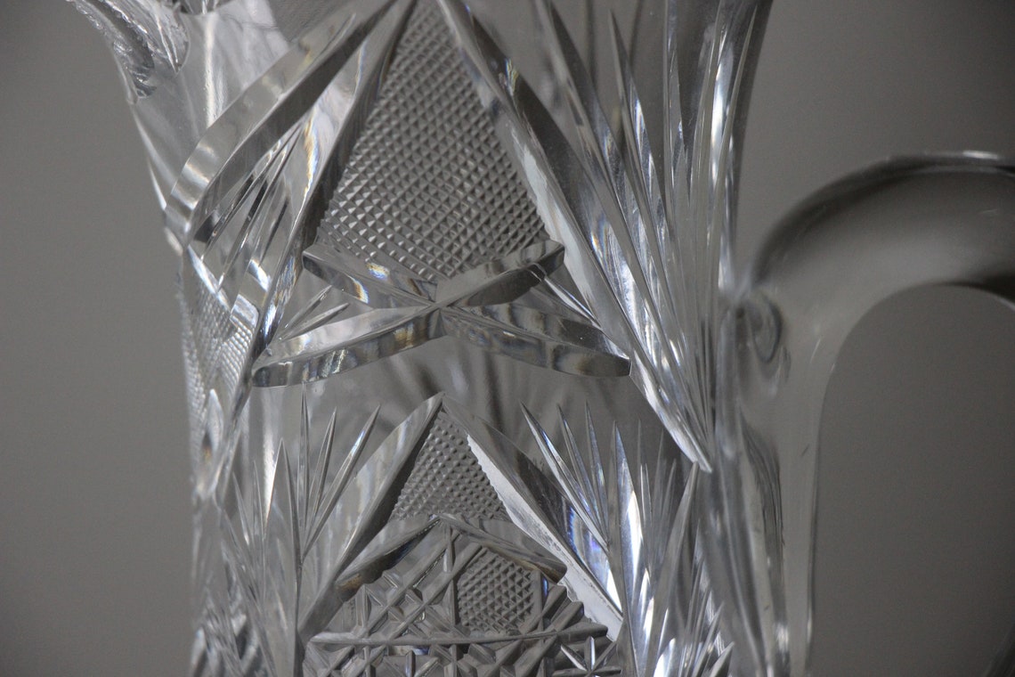 Vintage Brilliant Cut Crystal Pitcher Sawtooth Rim Hobstar - Etsy