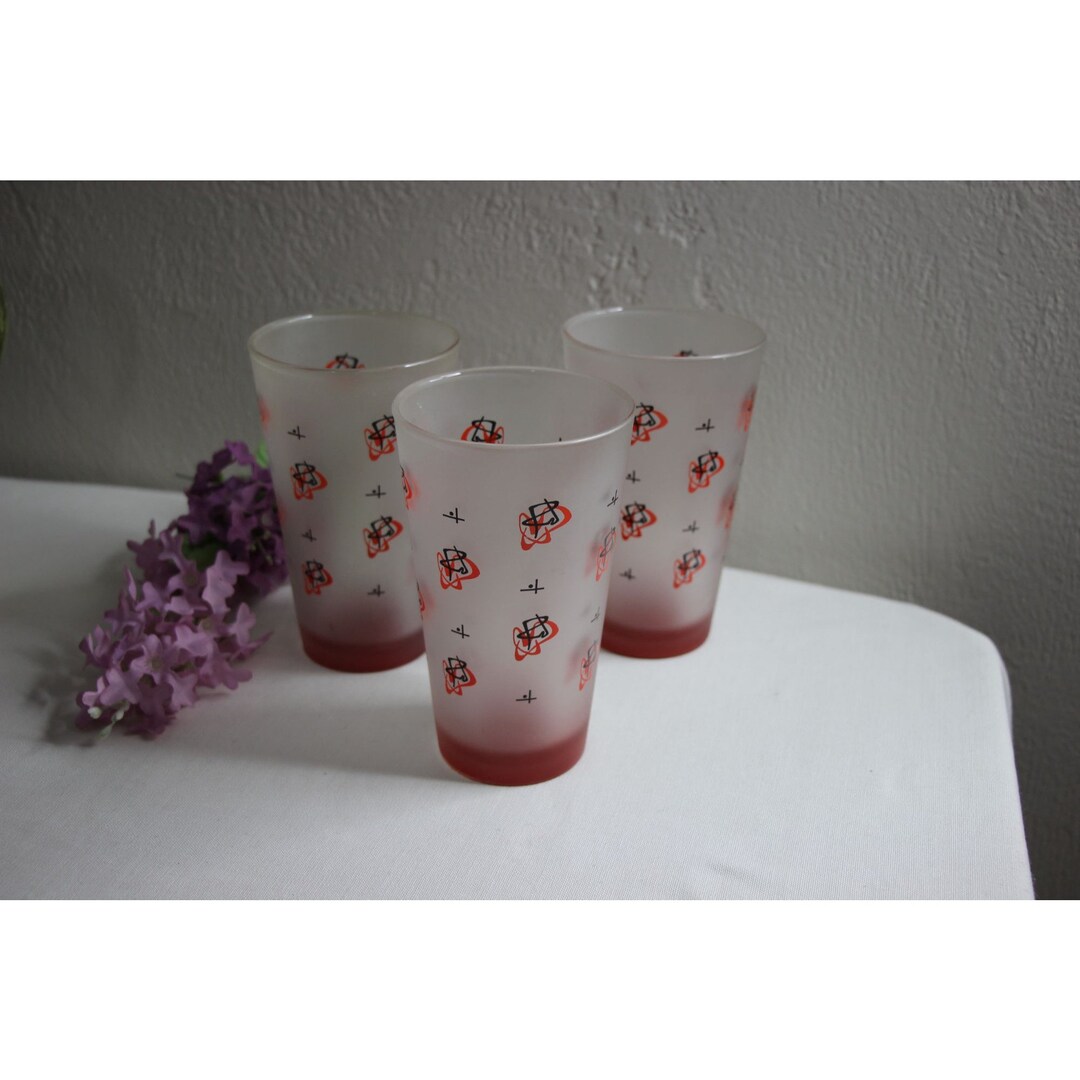 Set of 3 1950's Vintage Libbey Retro Tumblers Red Black Swirl Pattern ...