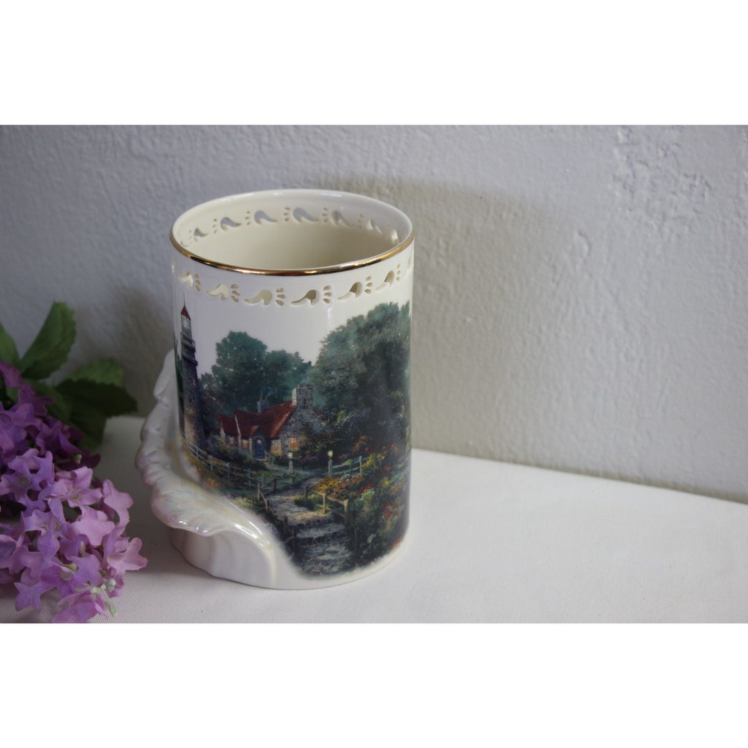 Vintage Thomas Kinkade Lenox Candle Vase Jar the Light of Peach 24K ...