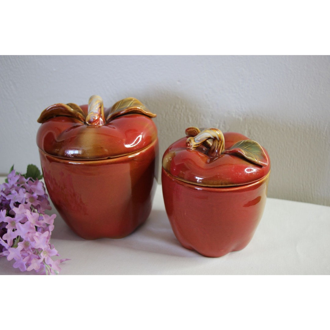Vintage Set of 2 Apple Canisters Jars Farmhouse Kitchen Mid Century - Etsy
