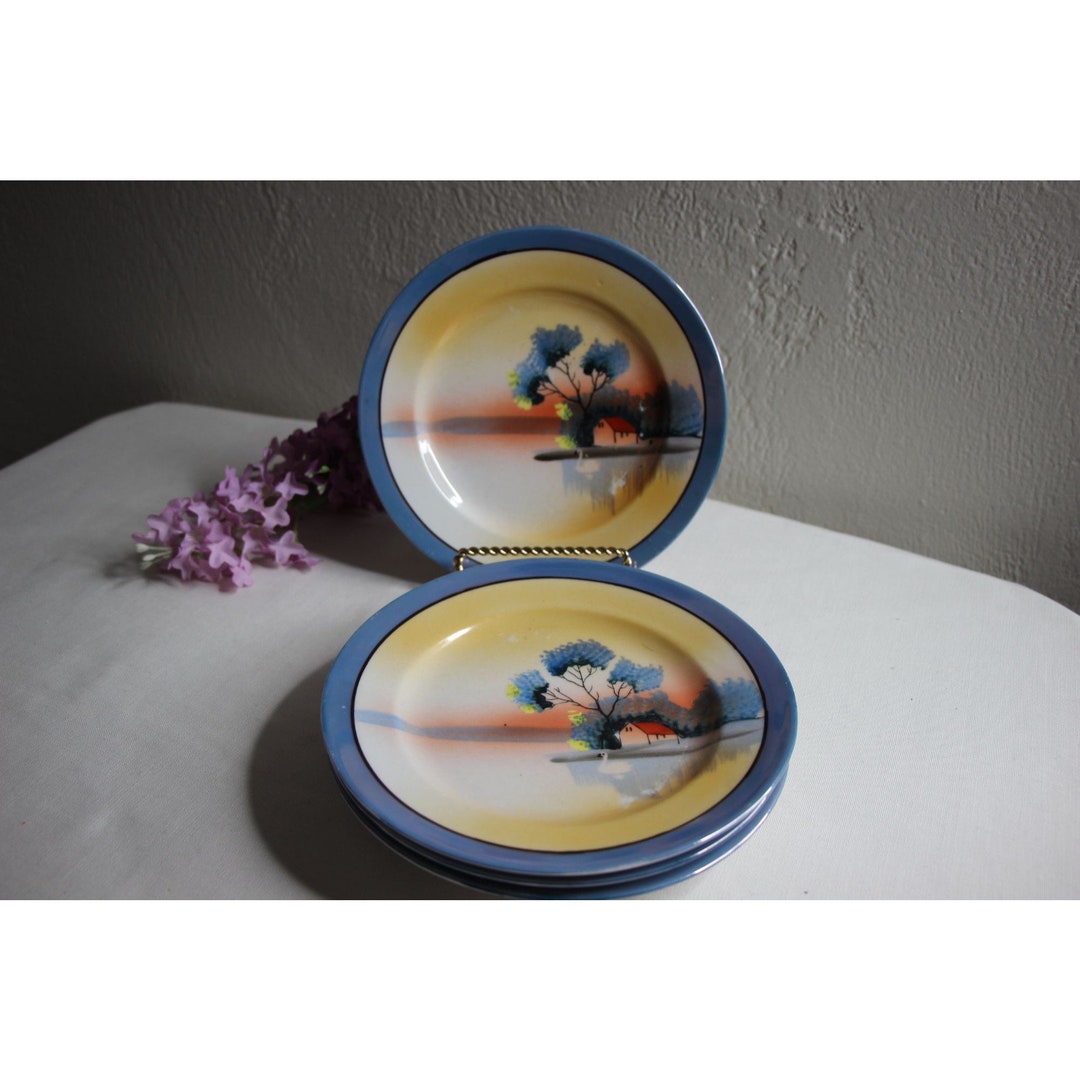 Set of 4 Vintage Takito TT Japan Plates Hand Painted Lake Scene ...