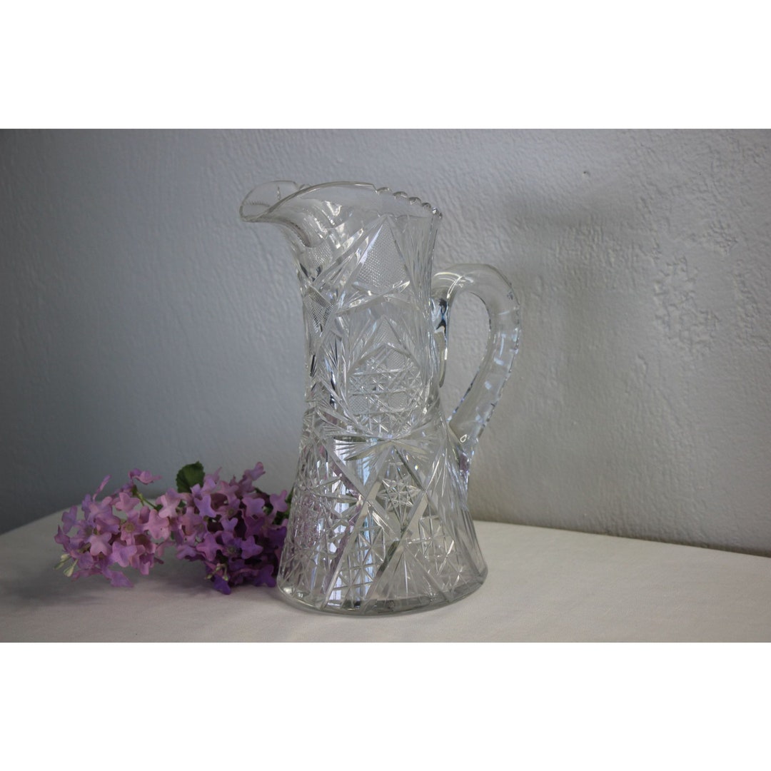 Vintage EAPG Clear Glass Pitcher Hobstar Starburst Pattern - Etsy