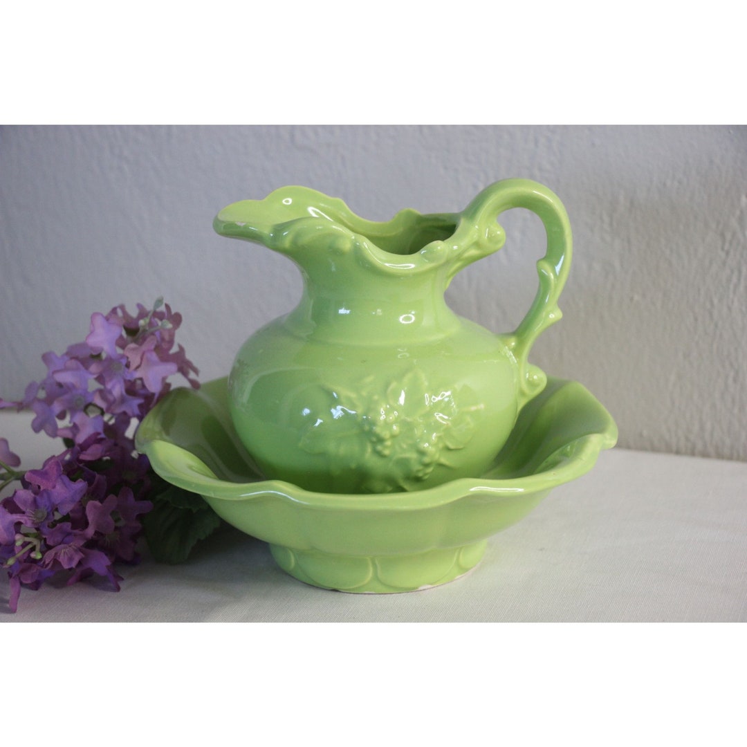 Vintage Mccoy Lime Green Small Pitcher Bowl Basin Made in USA Grapes - Etsy
