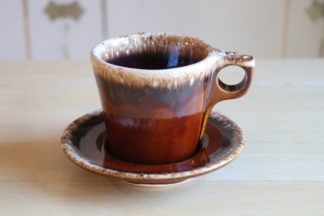 Vintage Hull USA Coffee Tea Mug Cup and Saucer Drip Glaze MCM ...