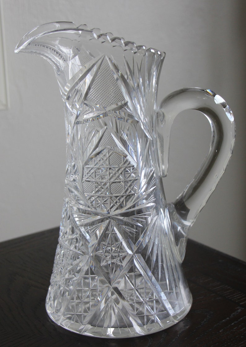 Vintage Brilliant Cut Crystal Pitcher Sawtooth Rim Hobstar - Etsy