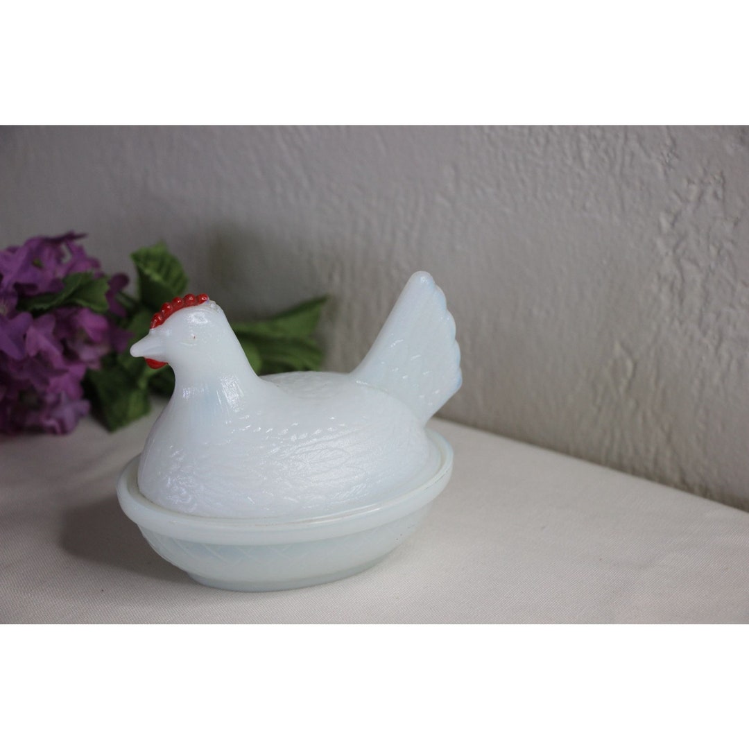 Vintage Milk Glass Hen on Nest Red Crest Candy Nut Butter Dish - Etsy