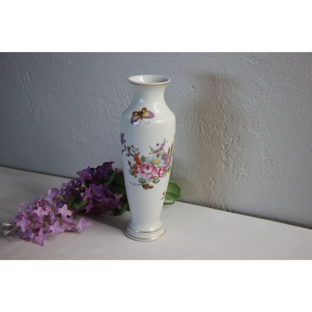 Vintage Lefton Floral Pattern Flower Bud Vase Butterfly Gold Accents ...