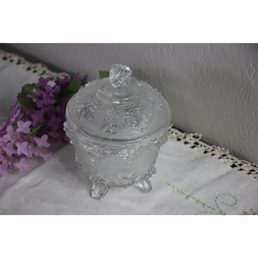 Vintage Jeanette Glass Lidded Candy Dish 4 Footed Grapes Leaves - Etsy