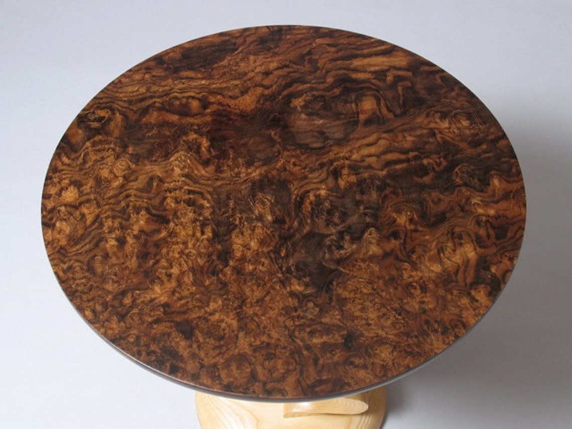 Round End Table - Walnut Burl Table Top With Carved Ash Base - Etsy