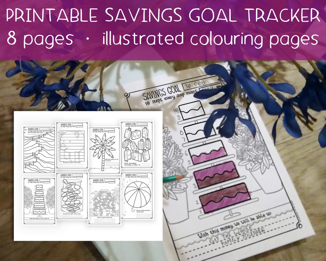 Printable Savings Goals Colouring Pages Bundle Goal Tracker - Etsy