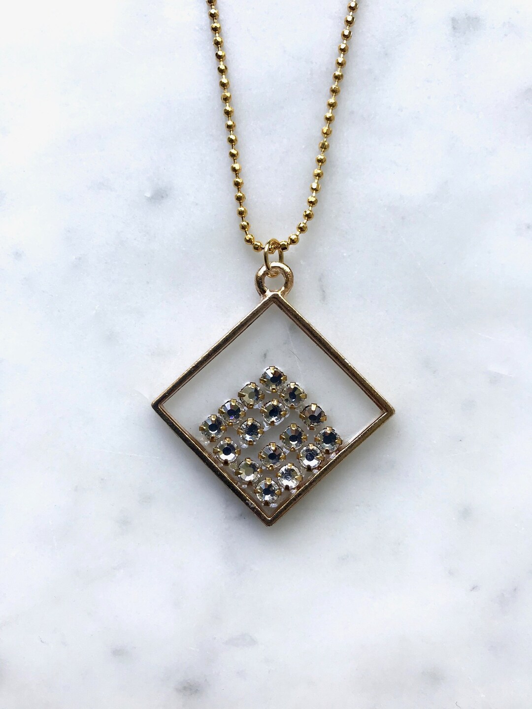 Art Deco Swarovski Crystal Rhombus Necklace: Gold Plated Brass, Resin ...