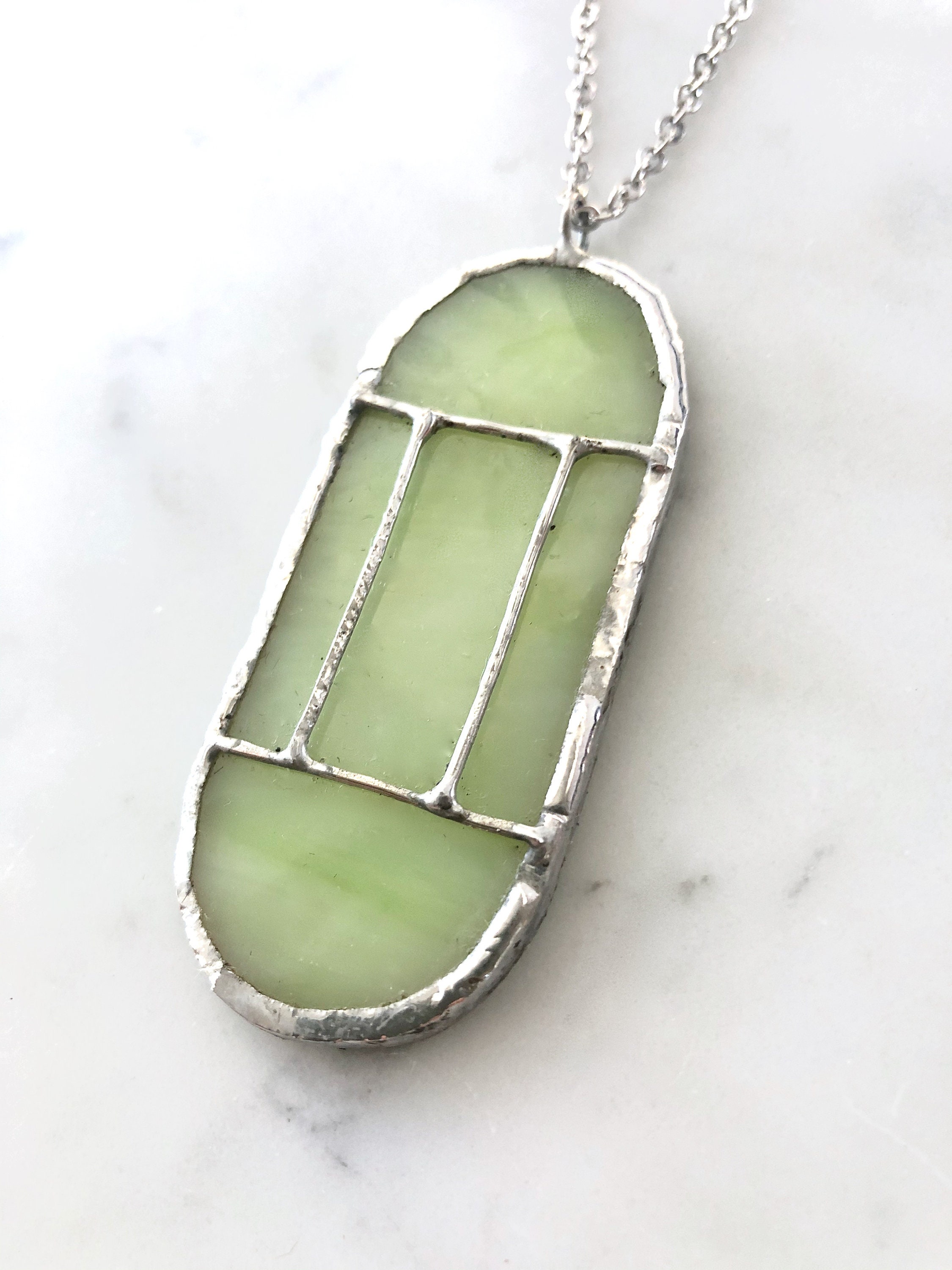 Art Deco Pastel Green Stained Glass Necklace Stained Glass Necklace ...