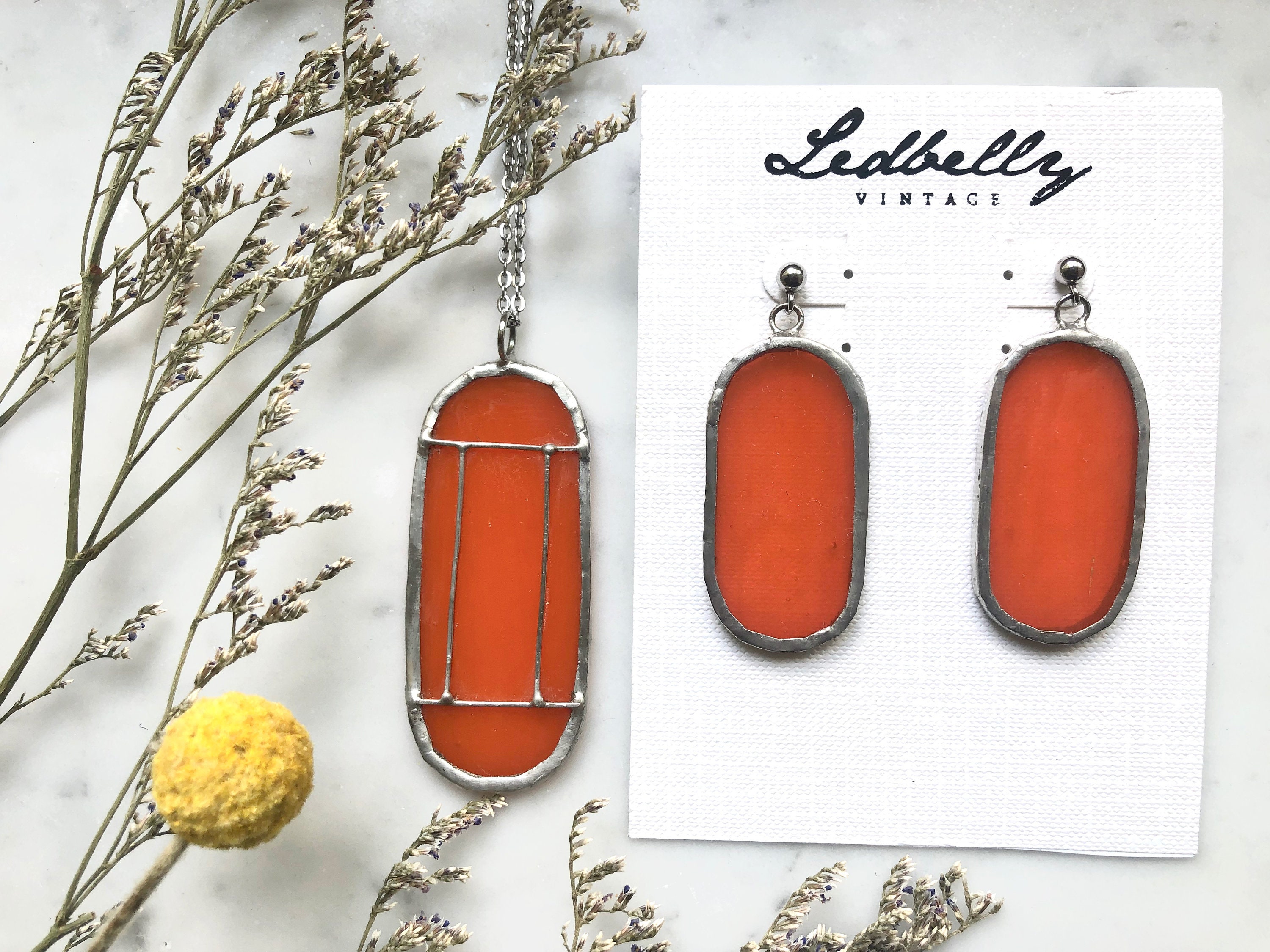 Orange Translucent Stained Glass Oval Earrings Stained Glass - Etsy