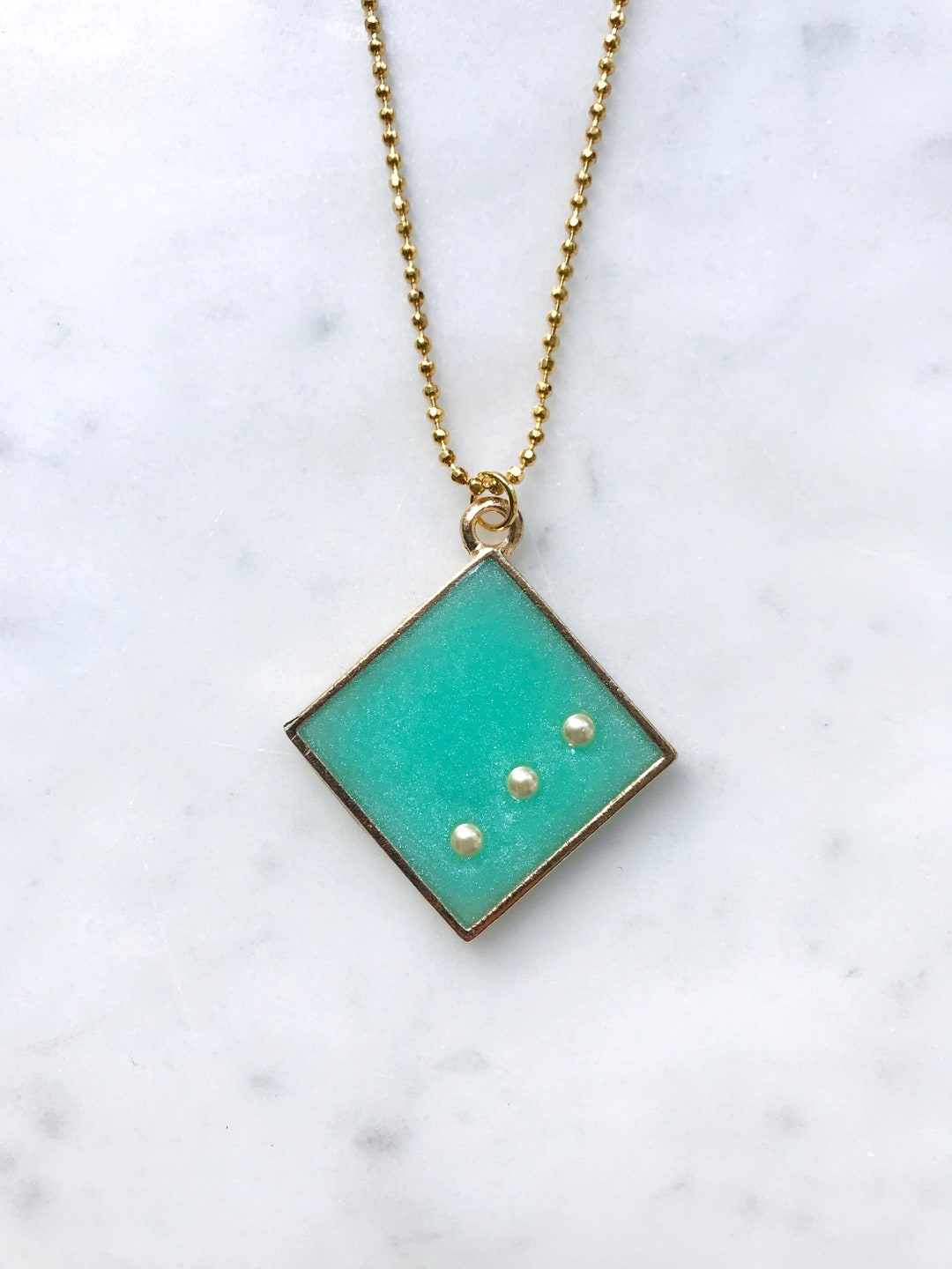 Art Deco Inspired Rhombus Swarovski Pearl Necklace | Minimalist ...