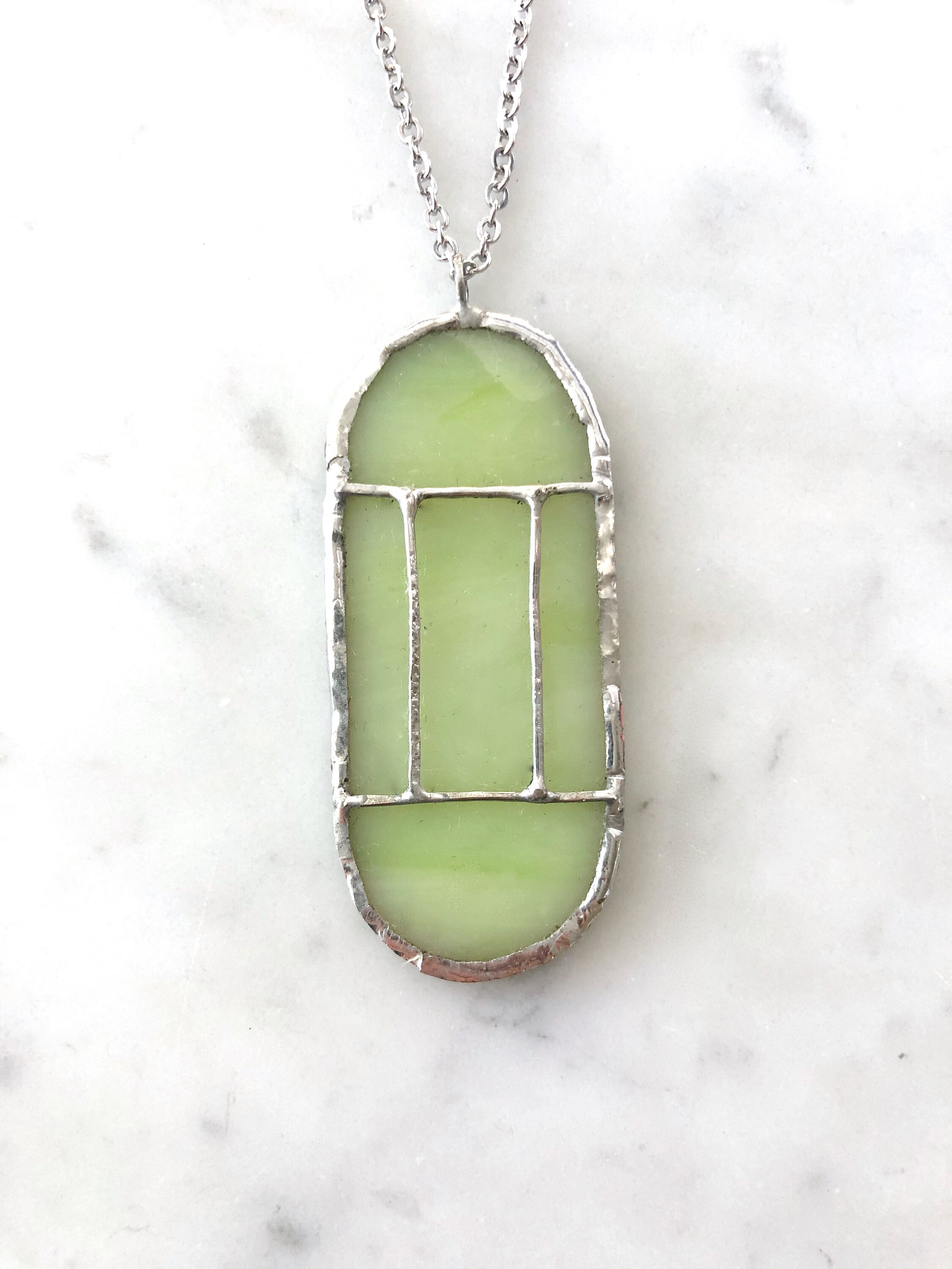 Art Deco Pastel Green Stained Glass Necklace Stained Glass Necklace ...