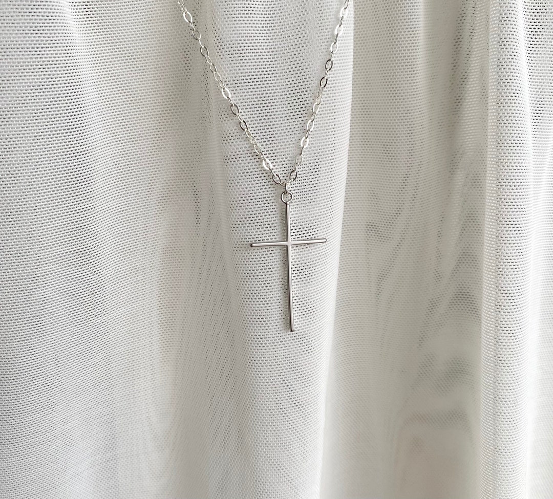 Simple Skinny Silver Cross Necklace -sterling Silver Chain, Christian ...