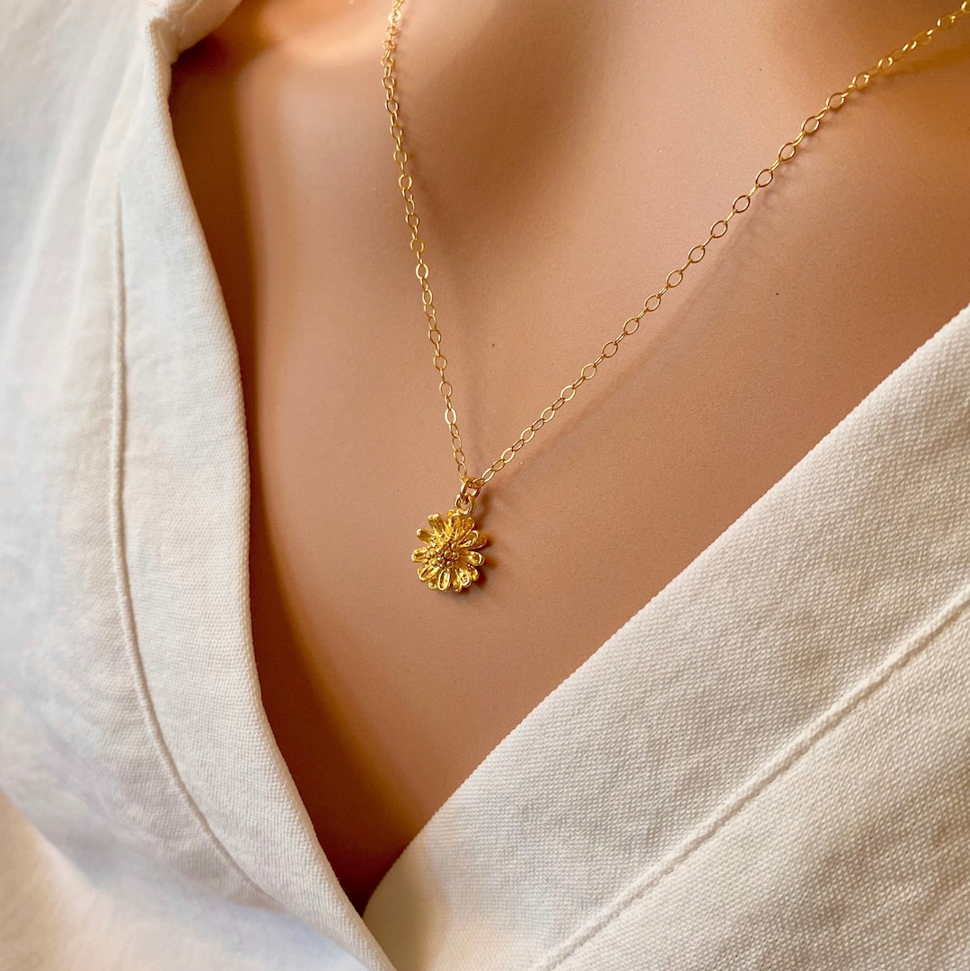 Small Flower Necklace, Little Flower Gold Flower Necklace, Nature ...