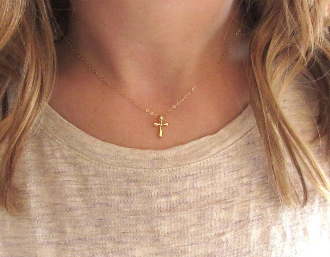 Gold Cross Necklace -14k Gold Vermeil- Skinny Dainty Gold Cross ...