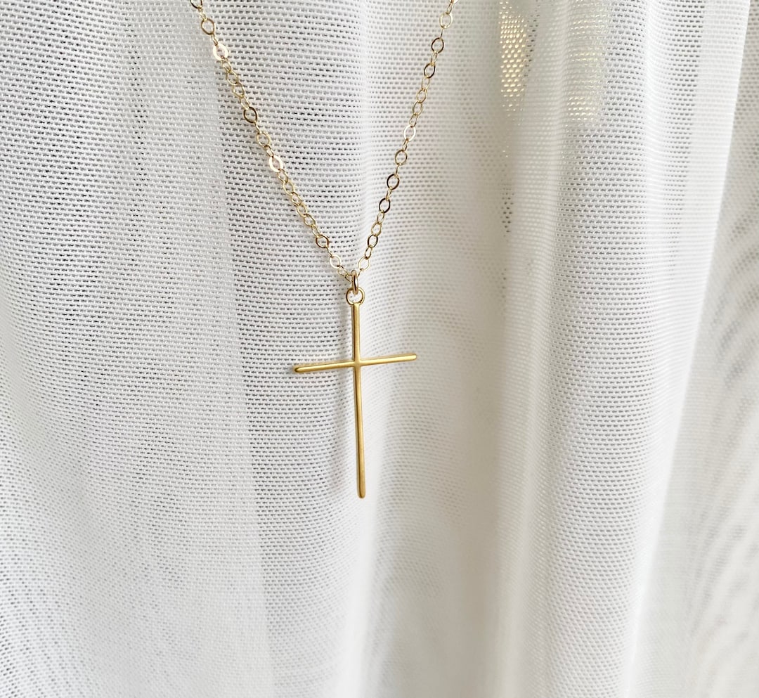 Thin Gold Delicate Cross Necklace, Simple Skinny Cross, Christian ...