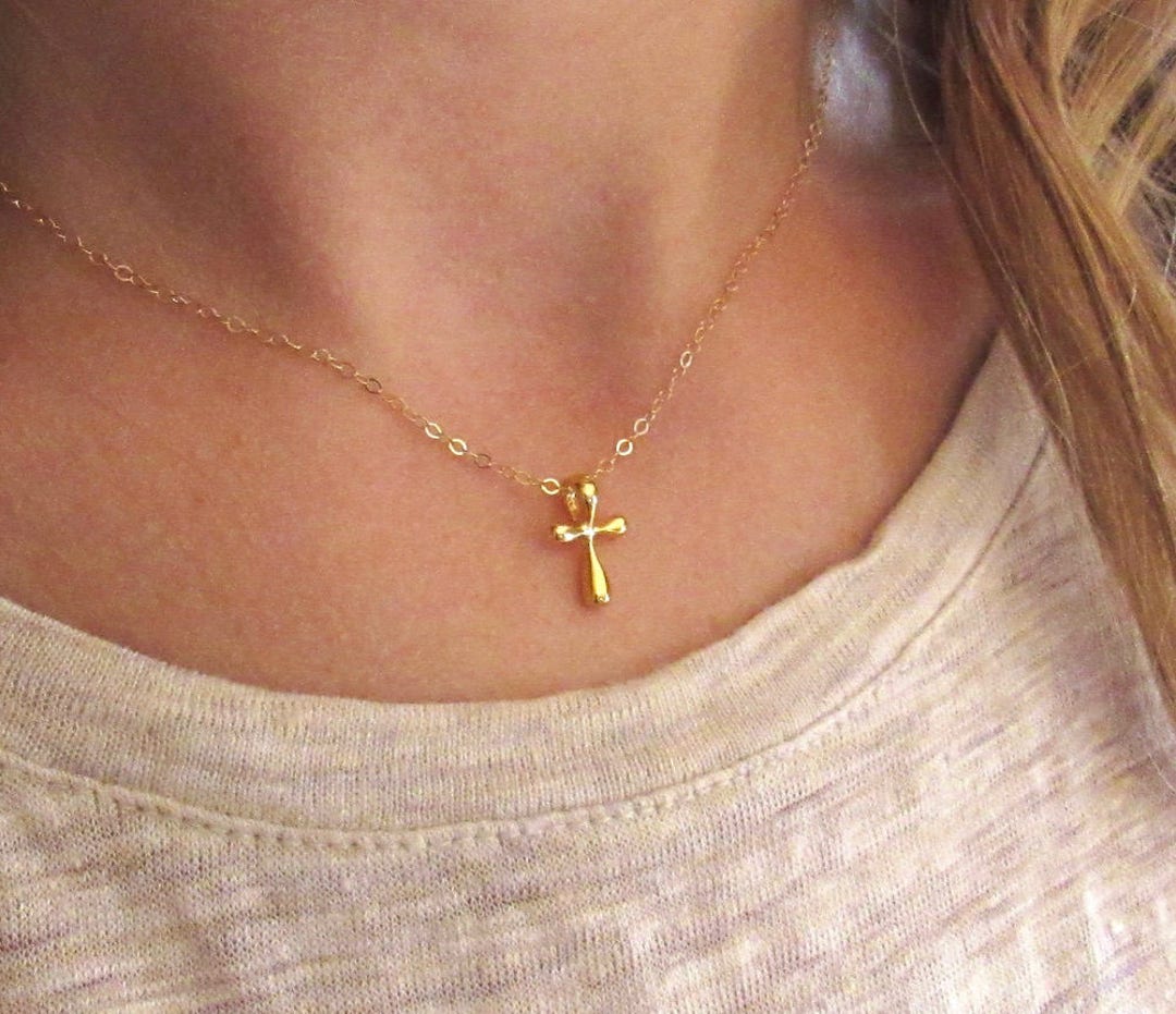 Gold Cross Necklace -- 14k Gold Vermeil - Dainty Delicate Minimalist ...