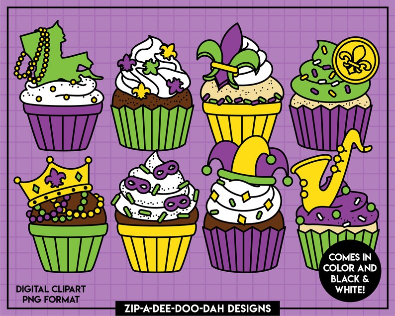 Mardi Gras Cupcakes Clipart Set zip-a-dee-doo-dah Designs - Etsy