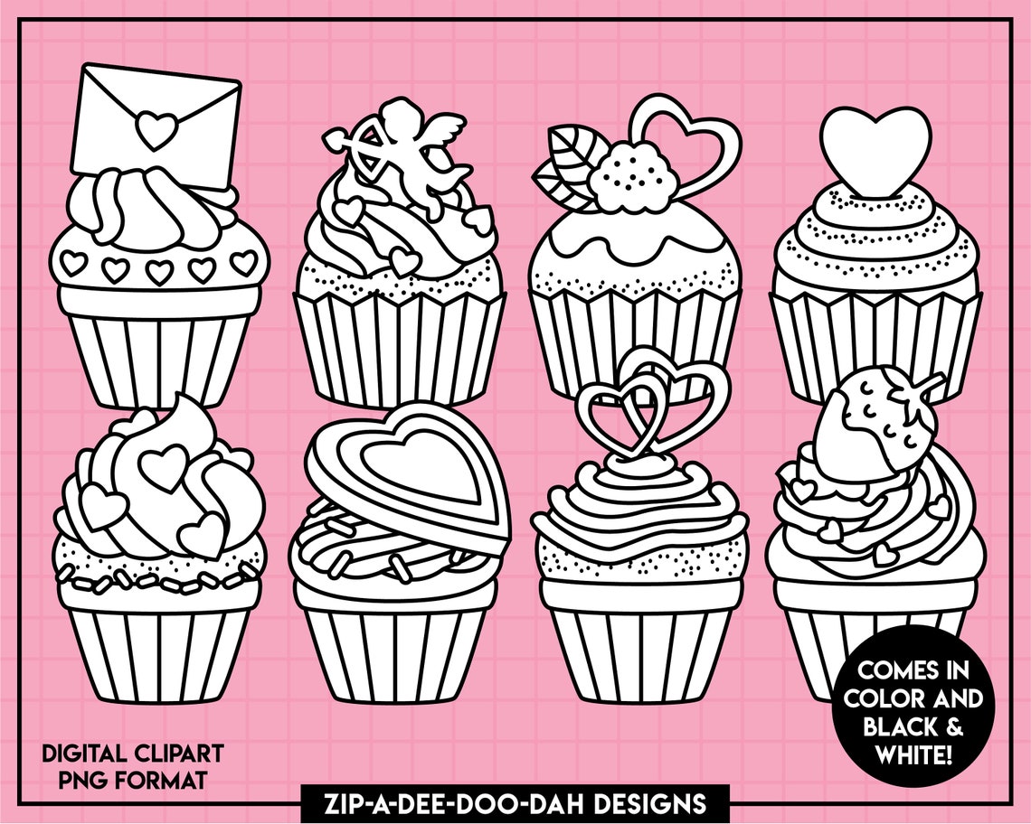 Valentine's Day Cupcakes Clipart Set zip-a-dee-doo-dah Designs - Etsy