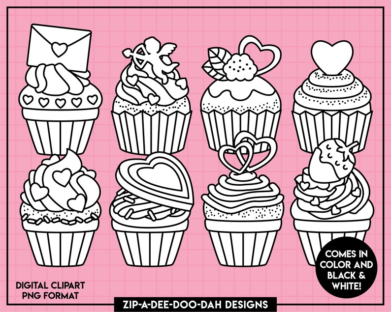 Valentine's Day Cupcakes Clipart Set zip-a-dee-doo-dah Designs - Etsy