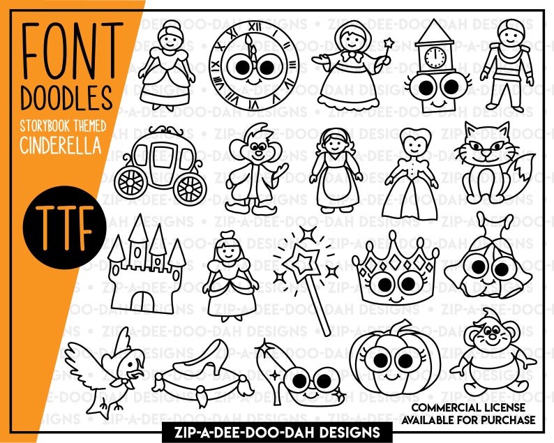 Cinderella Doodle Font zip-a-dee-doo-dah Designs - Etsy