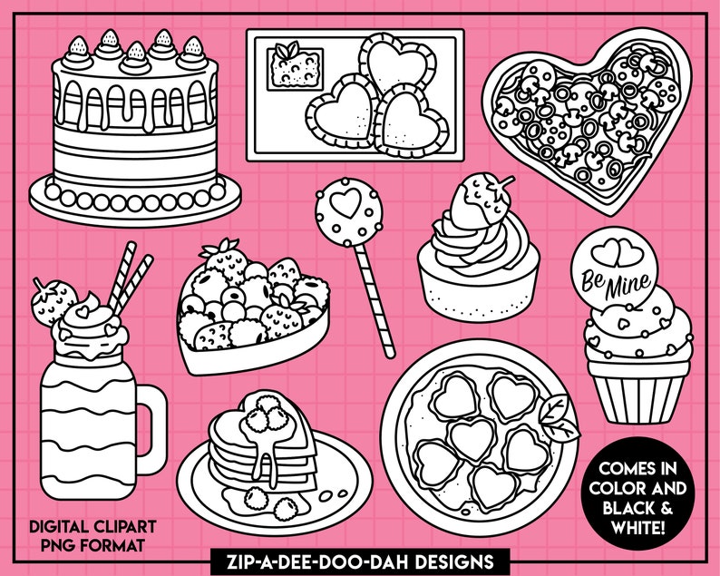 Valentine's Day Foods Clipart Set zip-a-dee-doo-dah - Etsy