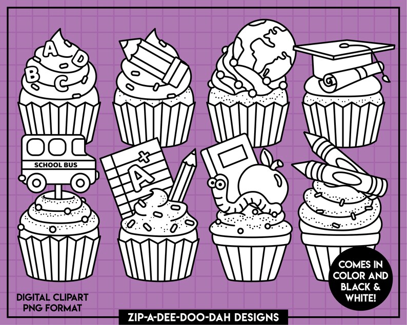 Back to School Cupcakes Clipart Set zip-a-dee-doo-dah - Etsy
