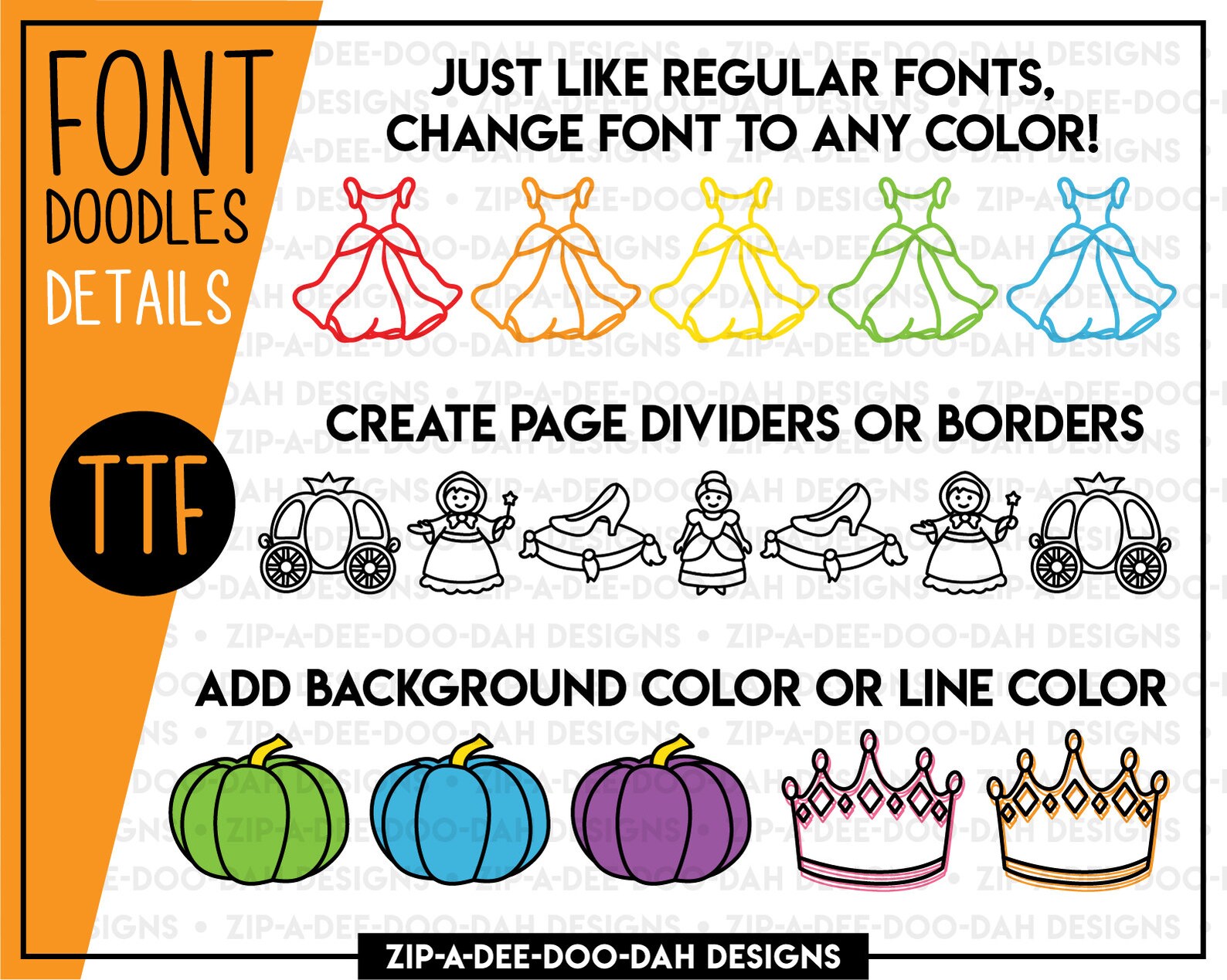 Cinderella Doodle Font zip-a-dee-doo-dah Designs - Etsy