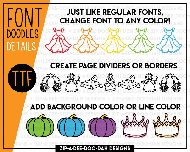 Cinderella Doodle Font zip-a-dee-doo-dah Designs - Etsy