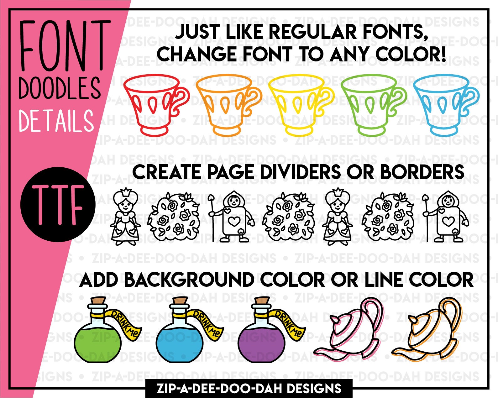 Alice in Wonderland Doodle Font zip-a-dee-doo-dah Designs - Etsy