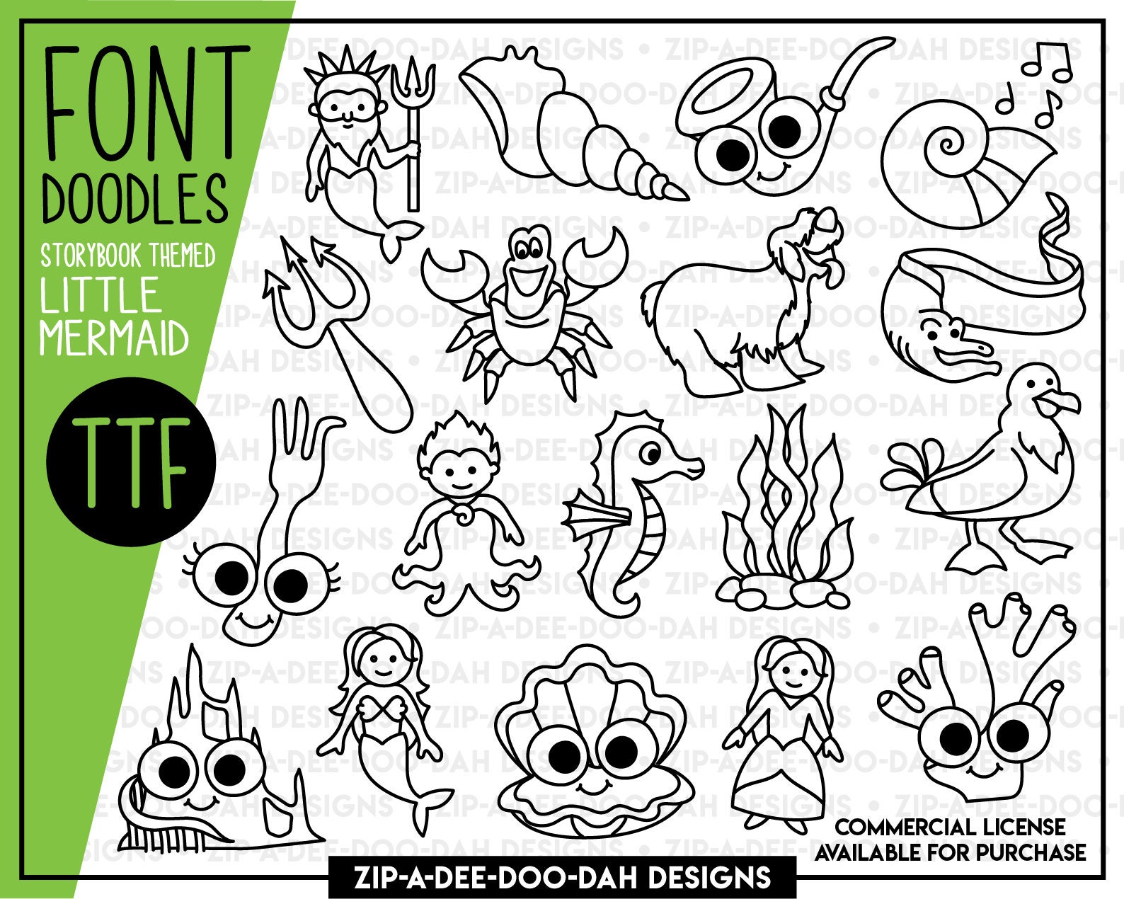 Little Mermaid Doodle Font zip-a-dee-doo-dah Designs - Etsy