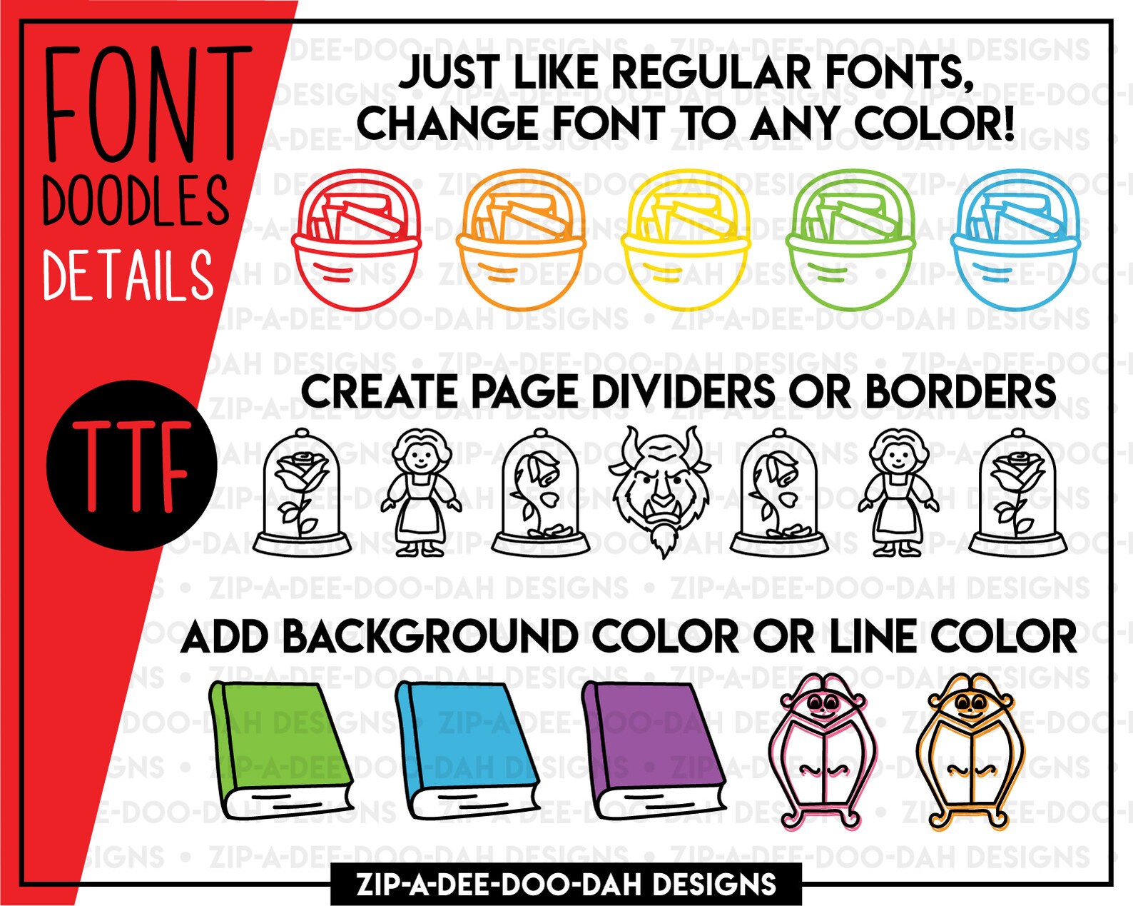 Beauty and the Beast Doodle Font zip-a-dee-doo-dah Designs - Etsy