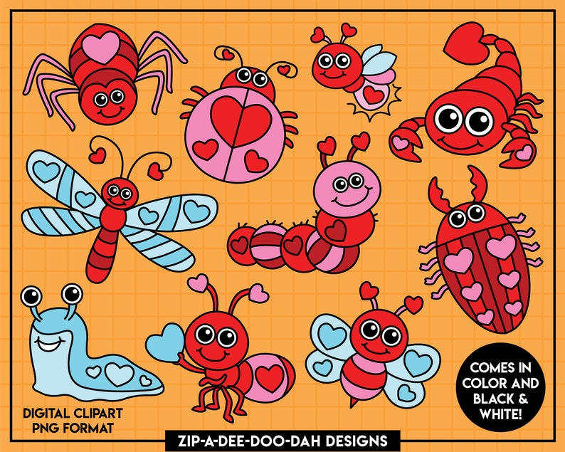 Valentine's Day Love Bugs Clipart Set zip-a-dee-doo-dah Designs - Etsy