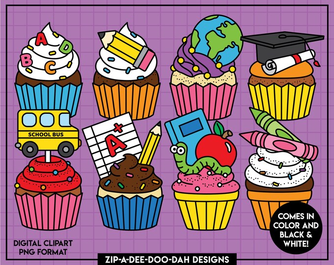 Back to School Cupcakes Clipart Set zip-a-dee-doo-dah Designs - Etsy