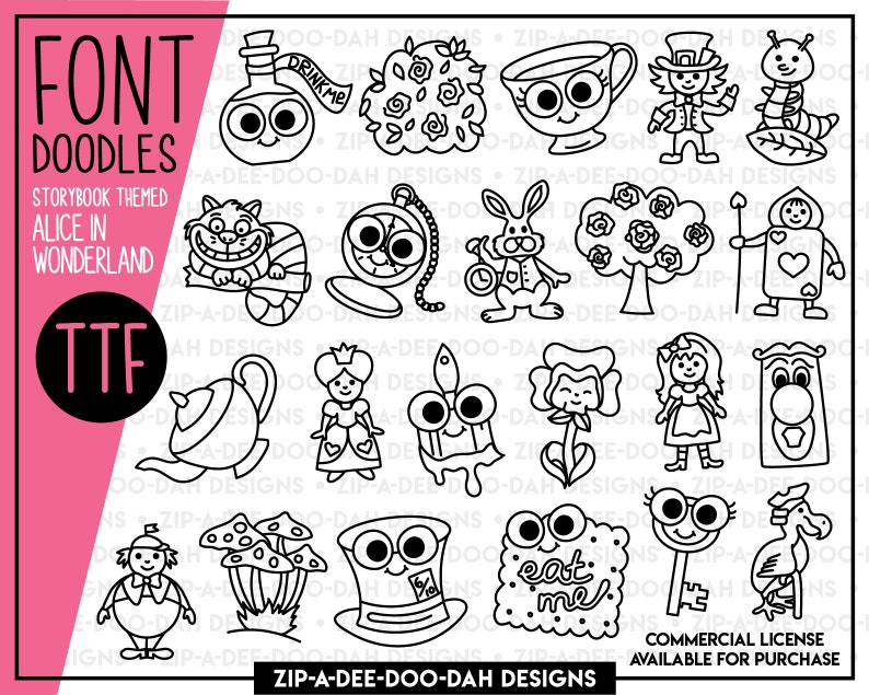 Alice in Wonderland Doodle Font zip-a-dee-doo-dah Designs - Etsy