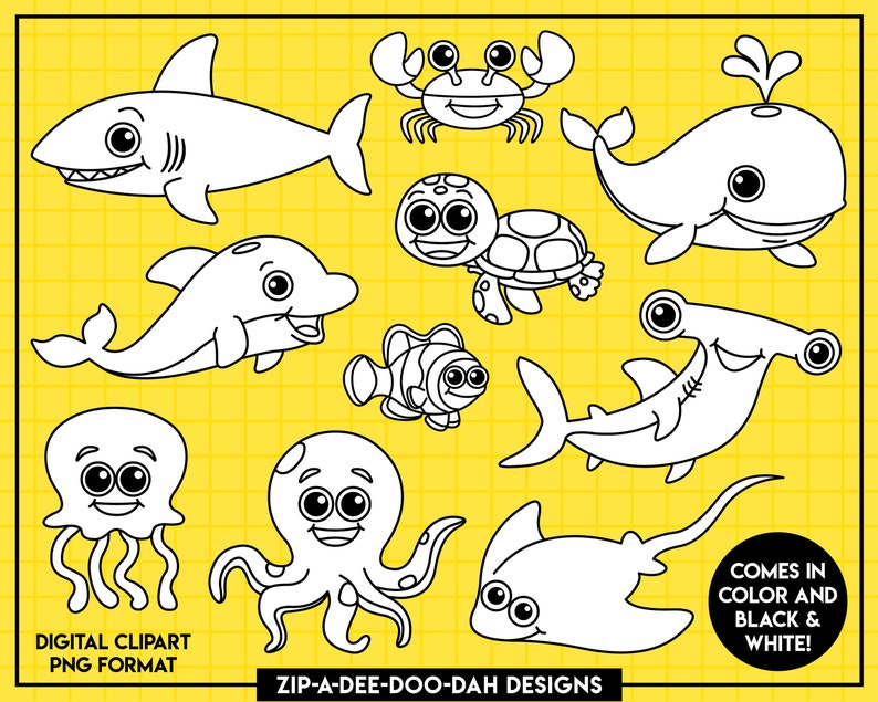 Ocean Animals Clipart Set zip-a-dee-doo-dah Designs - Etsy