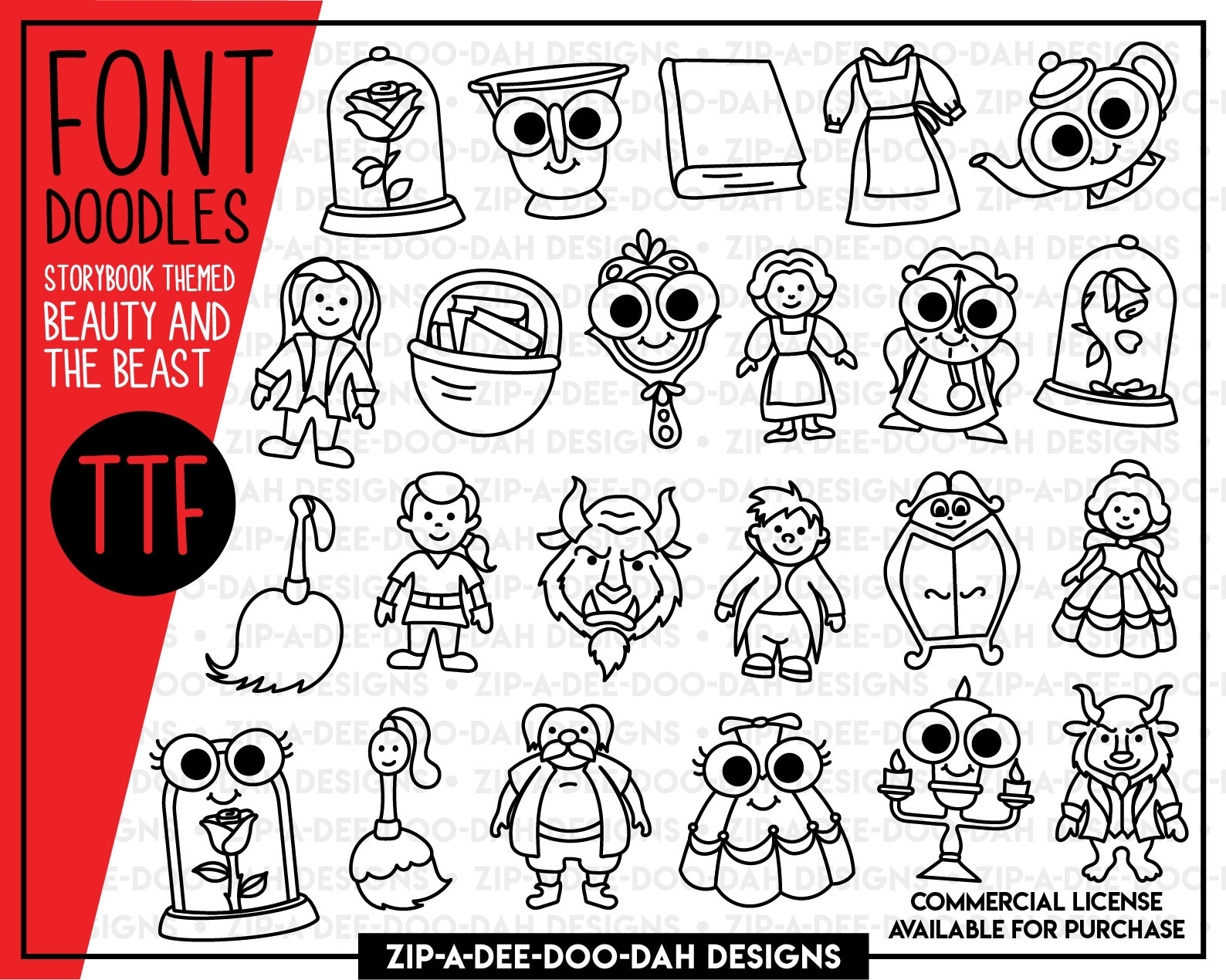 Beauty and the Beast Doodle Font zip-a-dee-doo-dah Designs - Etsy